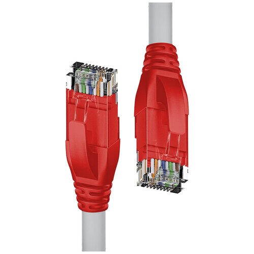 Короткий качественный патч-корд 50 см 4ПХ для роутера модема телевизора приставки витая пара RJ45 кат. 5е 1гбит/с серо-красный сетевой кабель