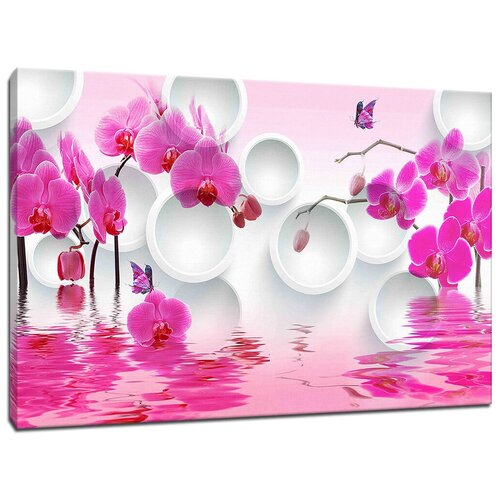 Картина Уютная стена "3D орхидеи на фоне кругов" 100х60 см