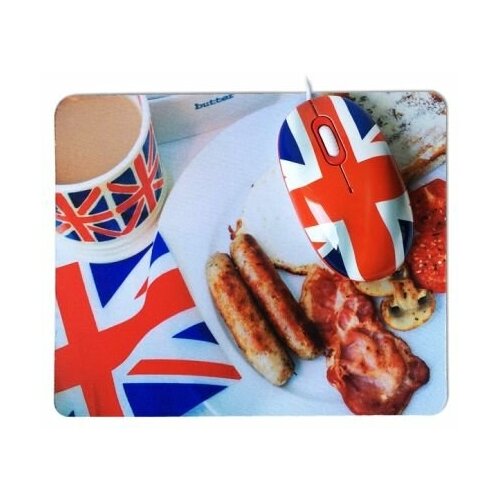 Мышь CBR English Breakfast USB + коврик для мышки с рисунком