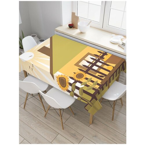 Скатерть прямоугольная JoyArty на кухонный стол "Штакетник у дома" из оксфорда, 120x145 см