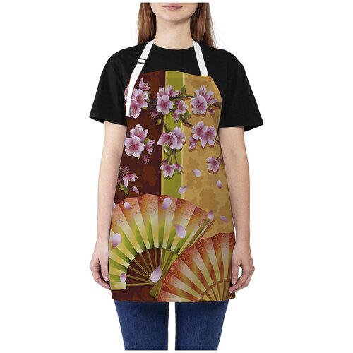 Фартук женский для готовки JoyArty "Сакура и веер", универсальный размер