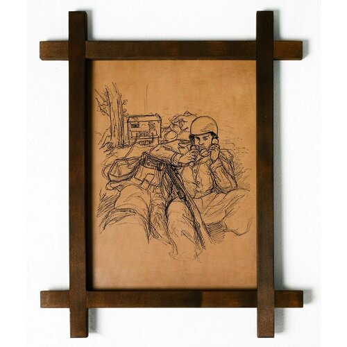 Картина Радист, интерьерная для украшения и декора на стену в деревянной раме, подарок, натуральная кожа, BoomGift
