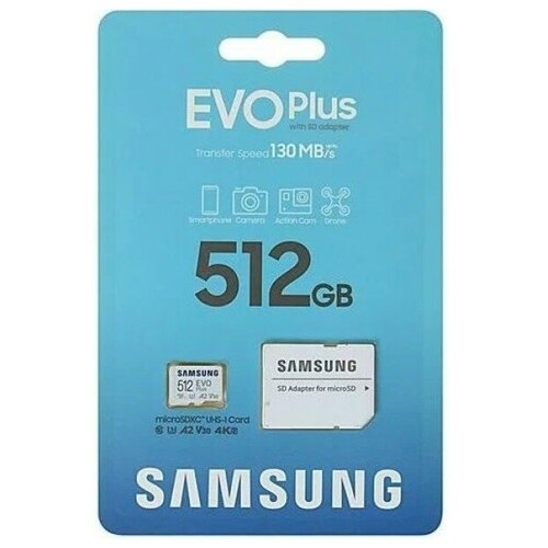 Карта памяти Samsung MB-MC512KARU 512Gb microSDXC Evo Plus + SD адаптер