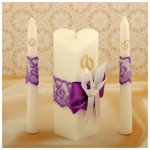 Набор свечей "Кружевной с бантиком"фиолетовый: домашний очаг 6,8х15см, родительские 1,8х17,5см