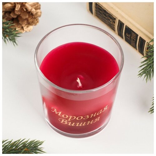 Свеча в стакане ароматическая "Морозная вишня", 6,5х8 см, бордовый 7376107