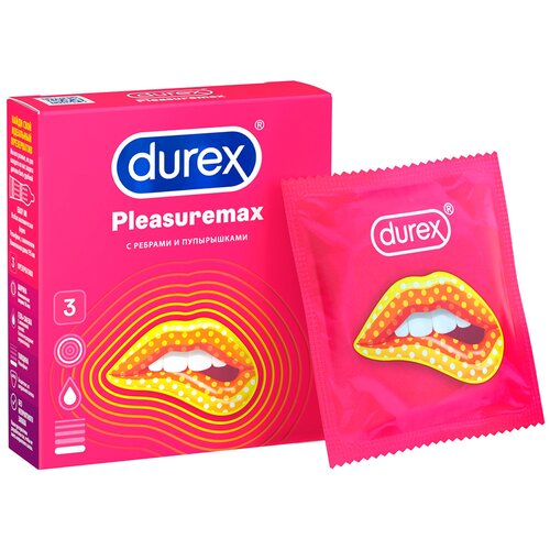 Презервативы Durex Pleasuremax с ребрами и пупырышками, 3 шт.