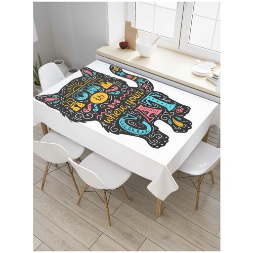 Скатерть прямоугольная JoyArty на кухонный стол "Кот и надписи" из оксфорда, 120x145 см