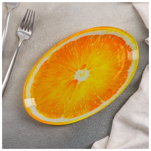 Блюдо стеклянное сервировочное овальное Доляна «Сочный апельсин», 24,5×15 см, цвет оранжевый