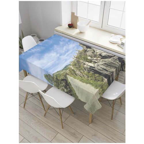 Скатерть прямоугольная JoyArty на кухонный стол "Дорога среди скал" из оксфорда, 180x145 см