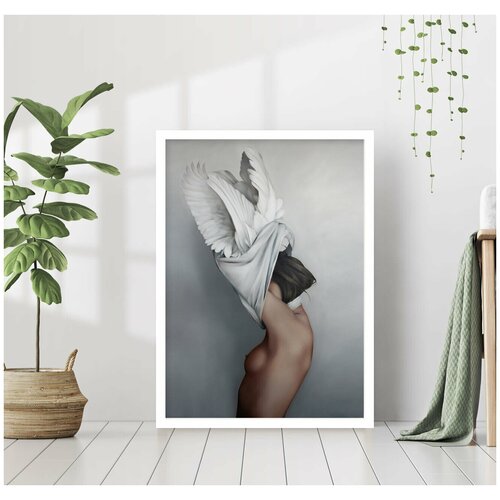 Постер В рамке "Эми Джадд, крылья, девушка" 40 на 50 в белой раме / Картина для интерьера / Плакат / Постер на стену