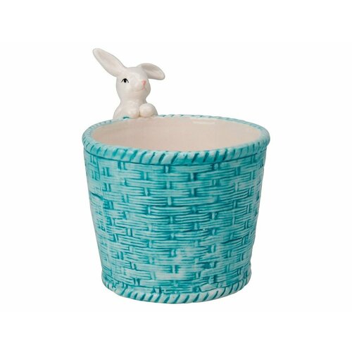 Декоративное кашпо кролик-цветовод, керамика, голубое, 14х11 см, Koopman International 252980080-1