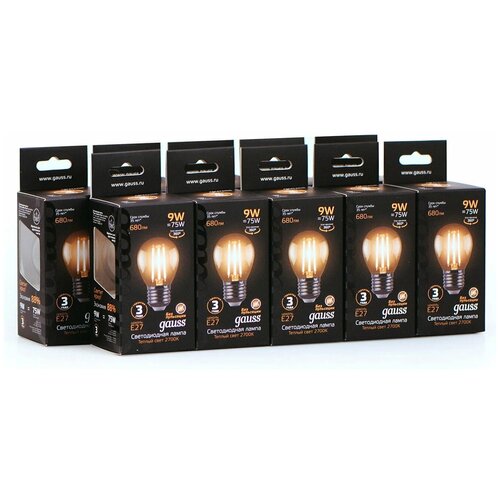 Упаковка светодиодных ламп 10 шт. gauss Filament 105802109, E27, G45, 9 Вт, 2700 К