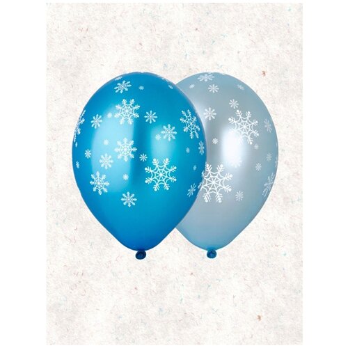 Воздушный шарик латексный 36 см "Снежинки" металлик / блеск / Новый Год 2022 12 штук