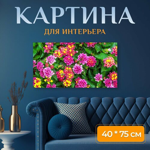 Картина на холсте "Цветы, завод, природа" на подрамнике 75х40 см. для интерьера