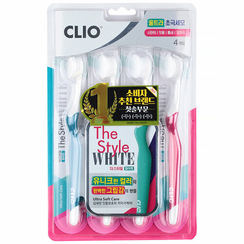 Набор зубных щеток Clio The Style White Ultra Soft Care Toothbrush, 4 шт