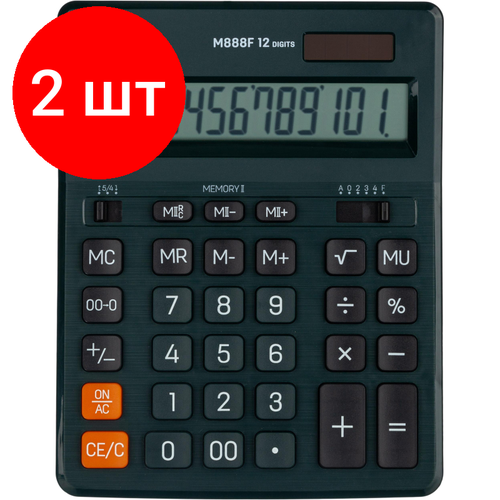 Комплект 2 штук, Калькулятор настольный полноразм. Deli EM888F, 12-р, дв. пит,202x159мм, т-зел