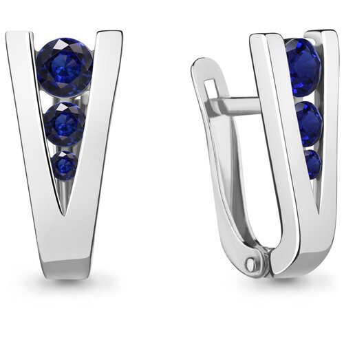 Серьги AQUAMARINE, серебро, 925 проба, сапфир синтетический, синий