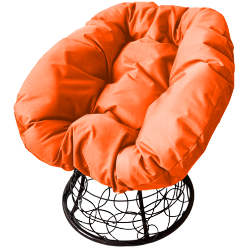 Кресло M-group пончик с ротангом чёрное, оранжевая подушка