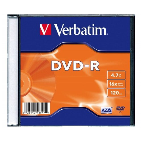 Диск DVD-R Verbatim 4.7Gb 16x Slim case (20шт) (43547)