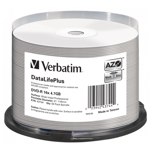 Диск DVD-RVerbatim4.7Gb 16x AZO Printable, 50 шт.