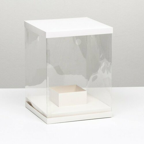 UPAK LAND Коробка для цветов с вазой и PVC окнами, складная, 23 х 30 х 23 см, белый