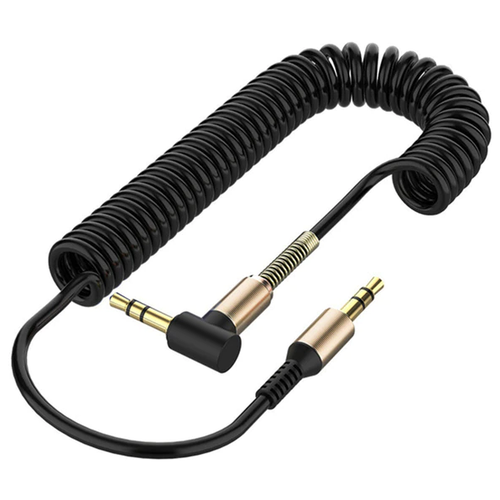 Аудио кабель спиральный 1,5 м, AUX jack 3.5 mm / Акустический провод аукс джек 3,5 мм / черный