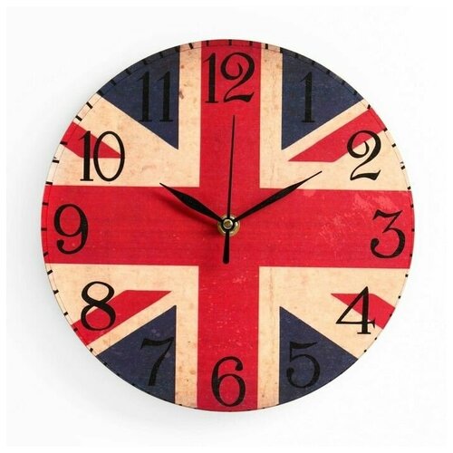 Часы настенные, интерьерные "Британский флаг", плавный ход, 23.5 х 23.5 см