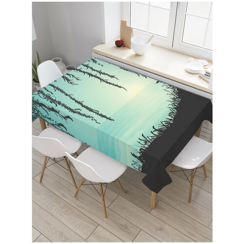 Скатерть прямоугольная JoyArty на кухонный стол "Ночные джунгли у моря" из оксфорда, 180x145 см