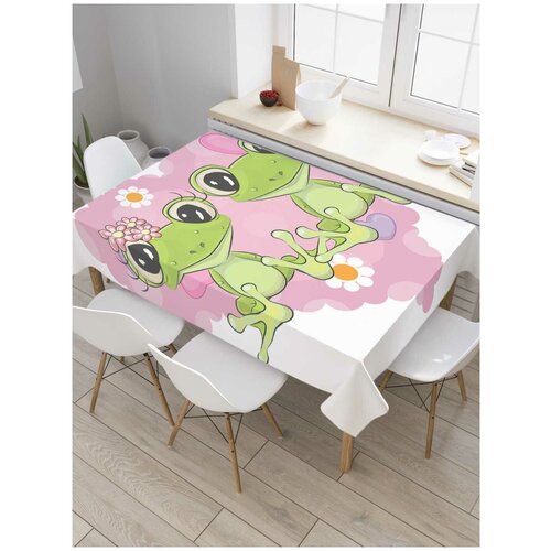 Скатерть прямоугольная JoyArty на кухонный стол "Друзья-лягушки" из оксфорда, 180x145 см