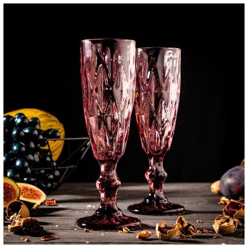 Набор бокалов стеклянных для шампанского Magistro «Круиз», 160 мл, 7×20 см, 2 шт, цвет розовый