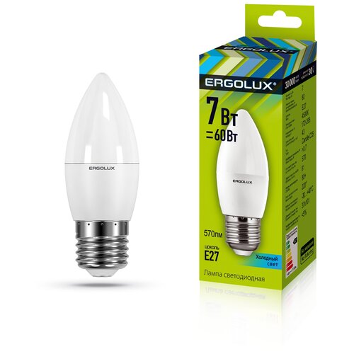 Лампа светодиодная Ergolux 13298, E27, C35, 7 Вт, 4500 К