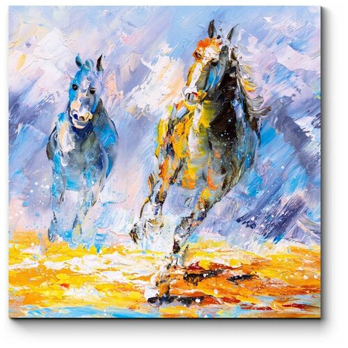 Модульная картина Бегущие лошади, масло 50x50