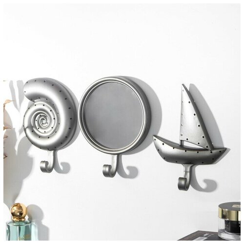 Ключница декоративная с зеркалом "Корабль и ракушка" набор 3 шт 18,5х37,5 см