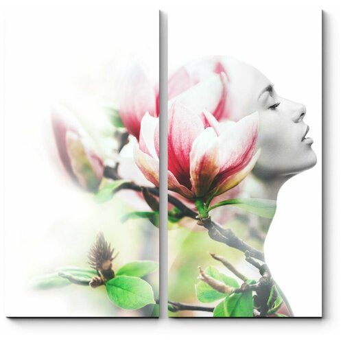 Модульная картина Девушка-цветок 100x100