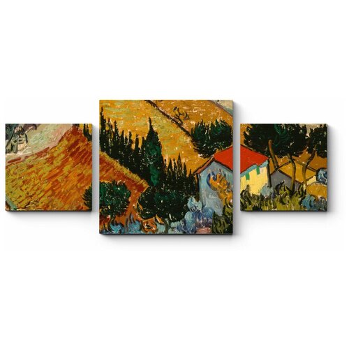 Модульная картина Пейзаж с домом и пахарь, Винсент Ван Гог 100x43