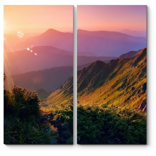 Модульная картина Летний пейзаж в горах на рассвете 80x80
