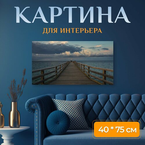Картина на холсте "Пирс, сеть, балтийское море" на подрамнике 75х40 см. для интерьера