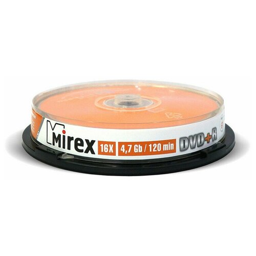 Носители информации DVD+R, 16x, Mirex, Cake/10, UL130013A1L