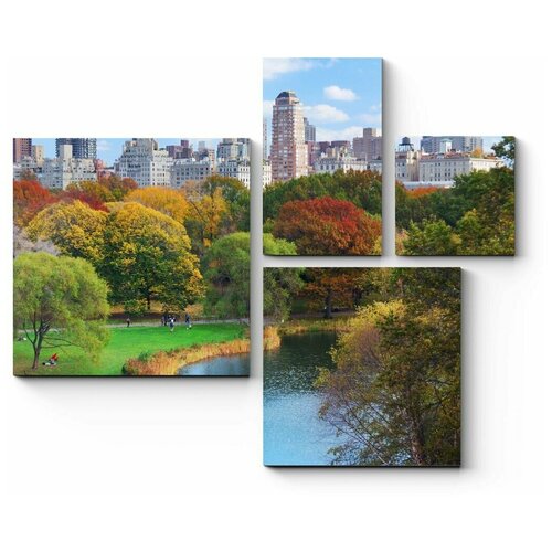Модульная картина Осеннее озеро в Центральном Парке, Нью-Йорк 72x60