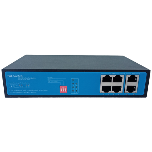 HTV-POE2042D 6 портовый 10/100 мбит/с коммутатор c 4 портами PoE+2Uplink, Watchdog, Vlan