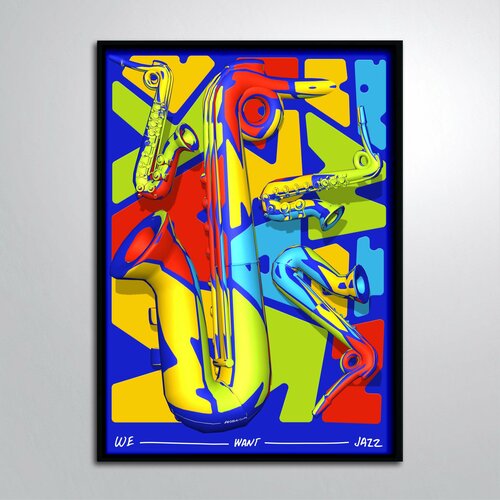 Постер в раме/Постер для интерьера/Абстракция Современное искусство Креатив Текст 4 Саксофон