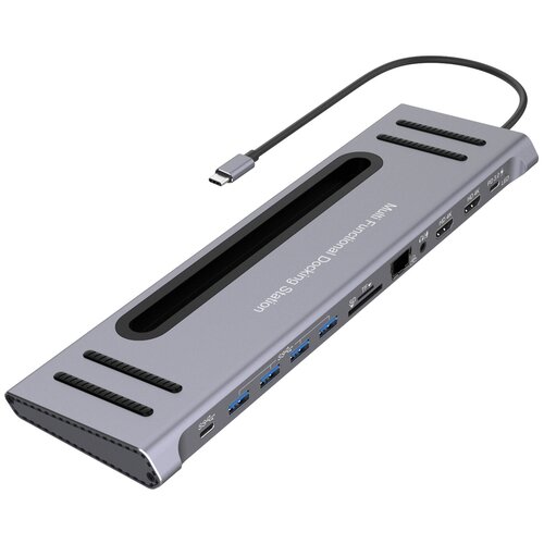 Концентратор USB Hub с Type-C на HDMI/RJ45/USB 3.0x4/USB 3.1/SD/TF/Audio/PD 3.0 Док станция 12в1