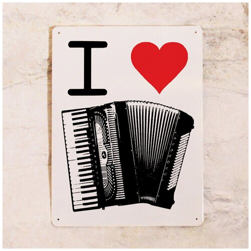 Жестяная табличка I love accordion, металл, 30Х40 см