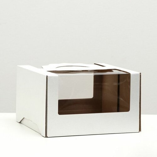 Коробка под торт 2 окна, с ручками, белая, 23 x 23 х14 см, 5 шт.