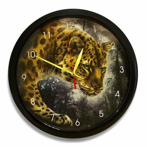 Часы настенные, серия: Животный мир, "Ягуар", плавный ход, 28 см, часы интерьерные