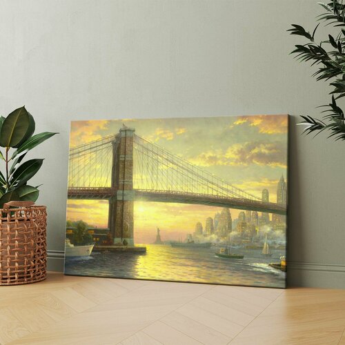 Картина на холсте (Бруклинский мост) 40x60 см. Интерьерная, на стену.