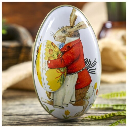 Шкатулка металл яйцо Кролик с яйцом 11,3х6,7х6 см