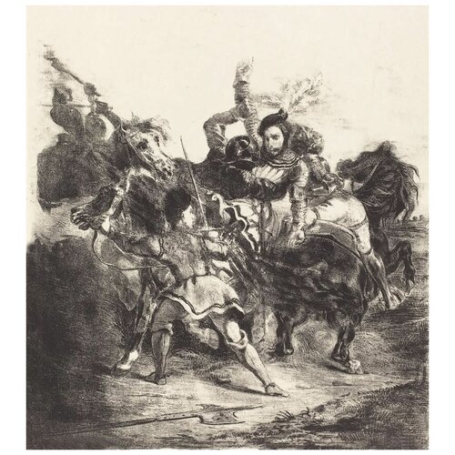Репродукция на холсте Атака бандитов (1836) Делакруа Эжен 50см. x 55см.