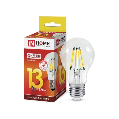 Лампа светодиодная IN HOME LED-A60-deco, E27, A60, 13 Вт, 3000 К