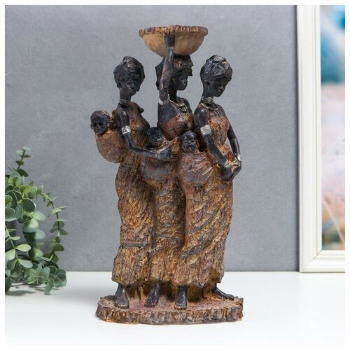 Сувенир полистоун подсвечник "Три африканские девушки с детьми" 34х17 см